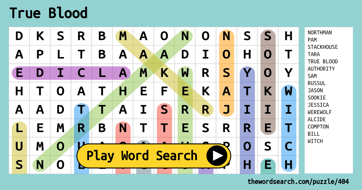 True Blood Word Search