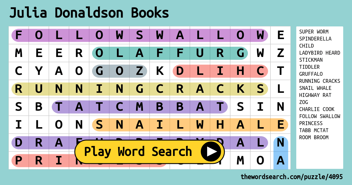 Julia Donaldson Books Word Search