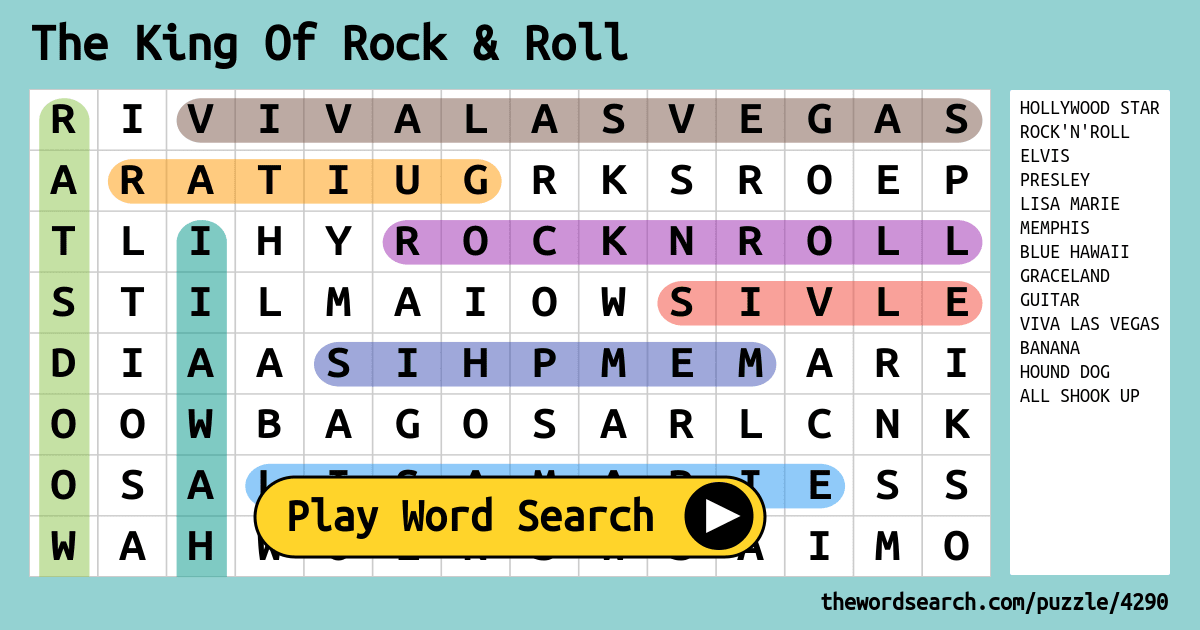 The King Of Rock & Roll Word Search