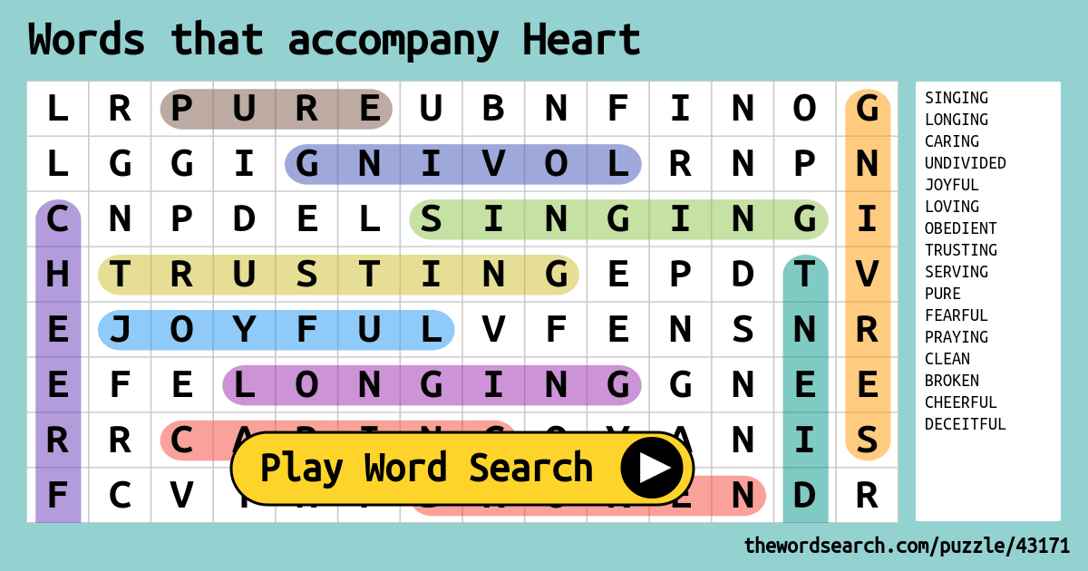 Words that accompany Heart Word Search
