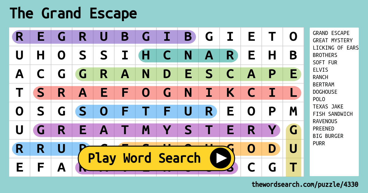The Grand Escape Word Search