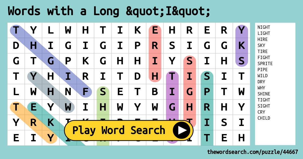 Words with a Long "I" Word Search