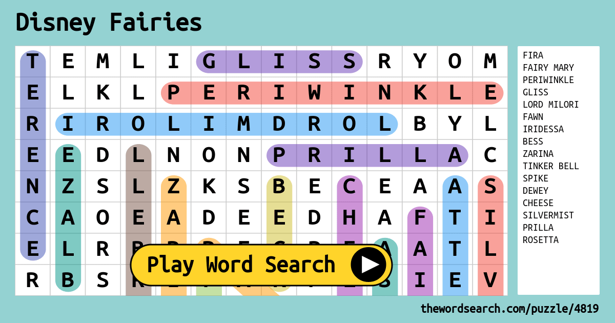Disney Fairies Word Search