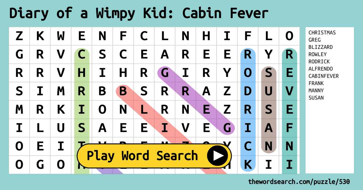 Diary Of A Wimpy Kid Cabin Fever Word Search Diary Of A Wimpy Kid Cabin Fever Word Search