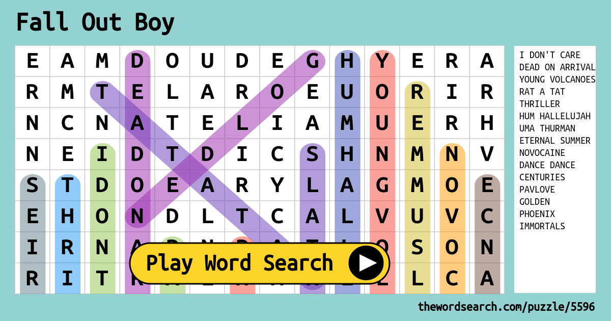 Fall Out Boy Word Search