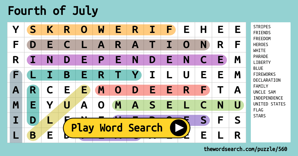 July Fourth Word Search Puzzles