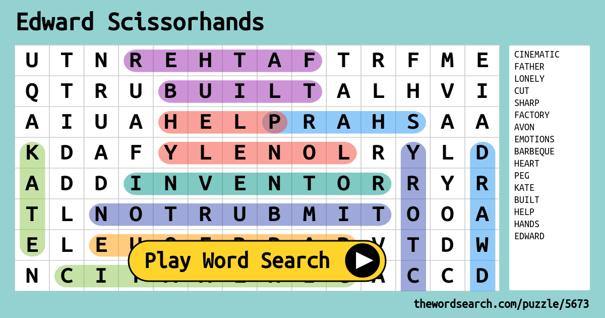 Edward Scissorhands Word Search