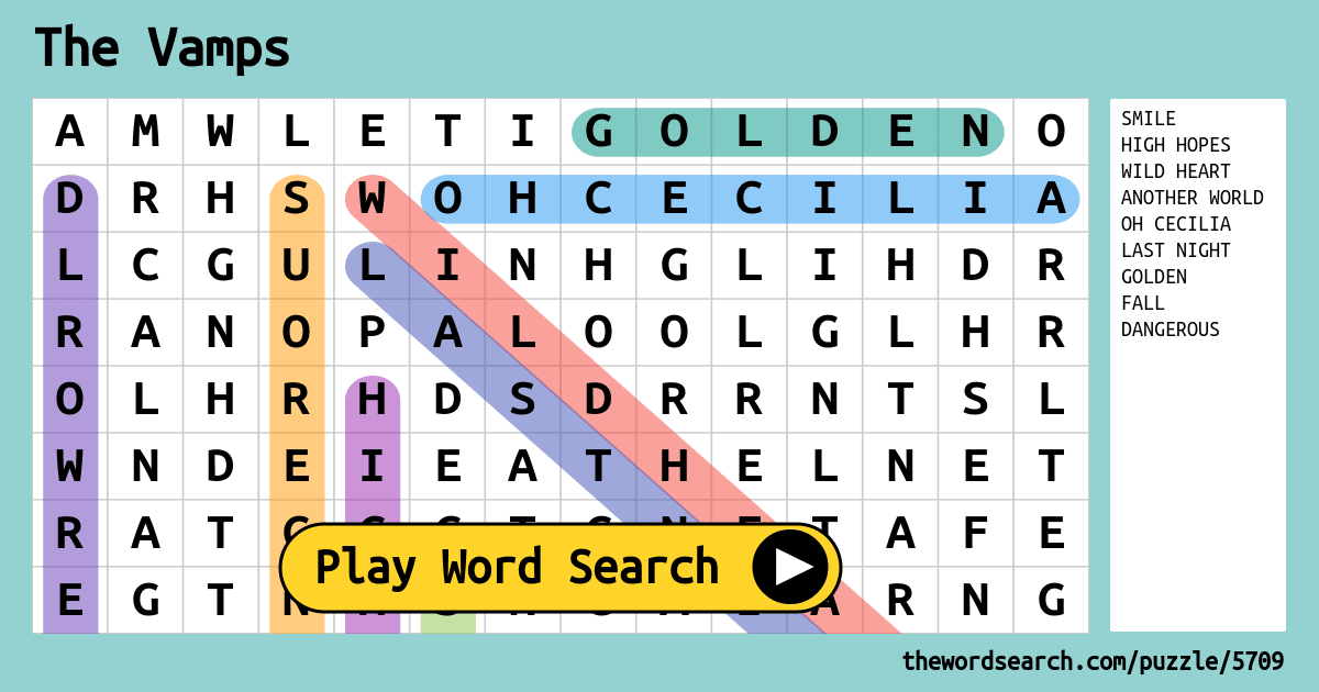 The Vamps Word Search