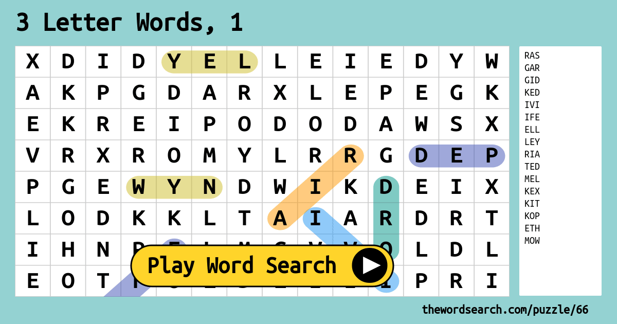 3 Letter Words 1 Word Search