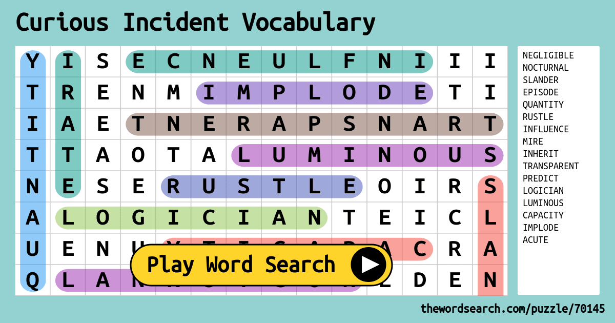 Curious Incident Vocabulary Word Search