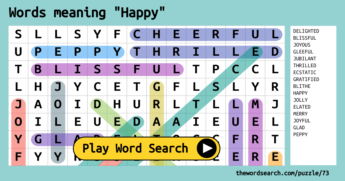 Words Meaning Happy Word Search Words Meaning Happy Word Search