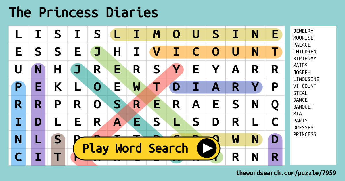 The Princess Diaries Word Search