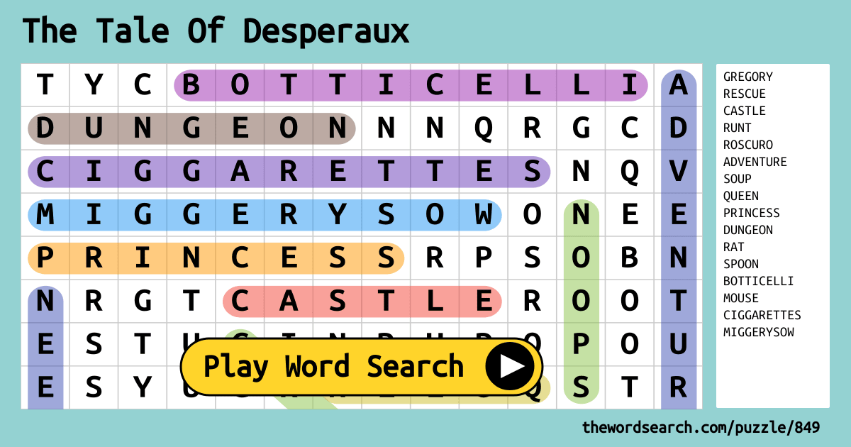 The Tale Of Desperaux Word Search