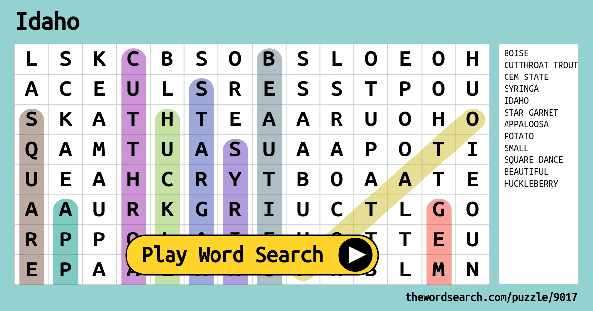Idaho Word Search