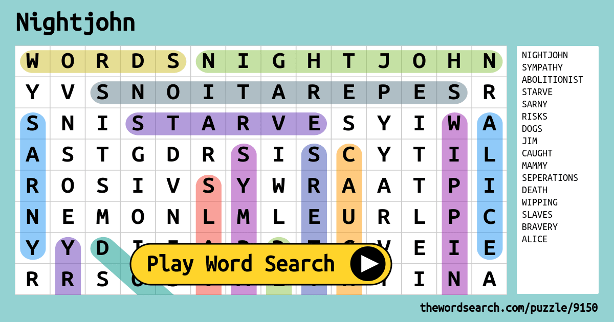 Nightjohn Word Search