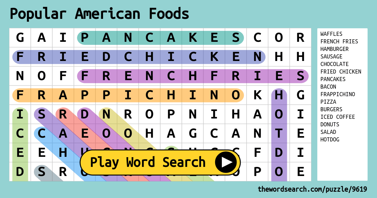 Popular American Foods Word Search