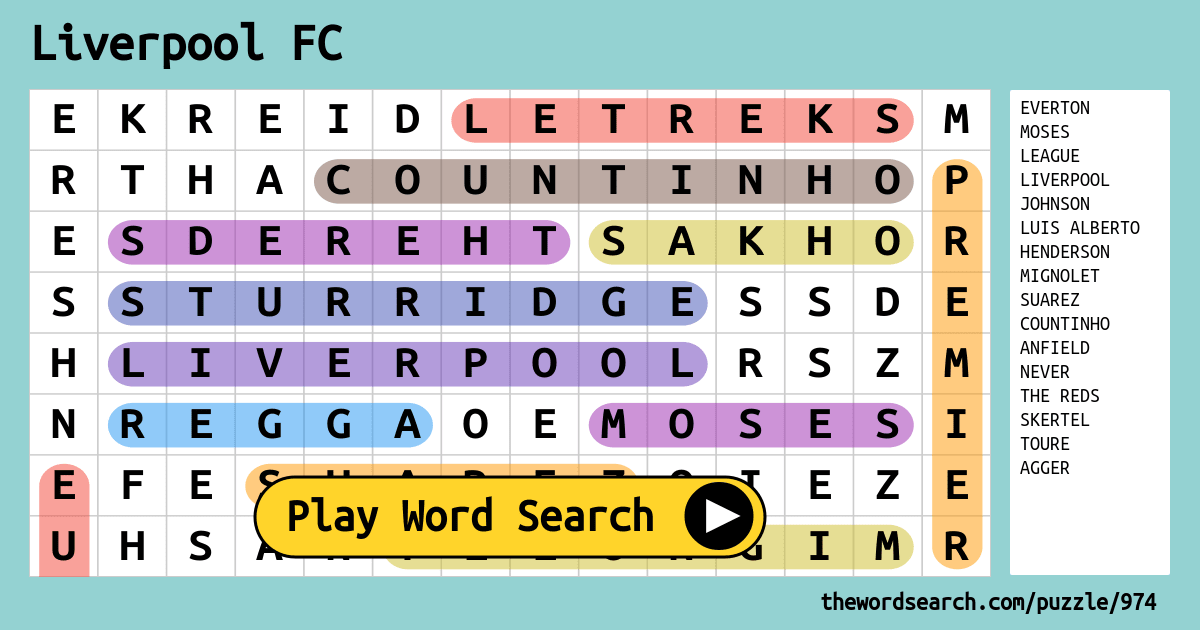 Liverpool FC Word Search