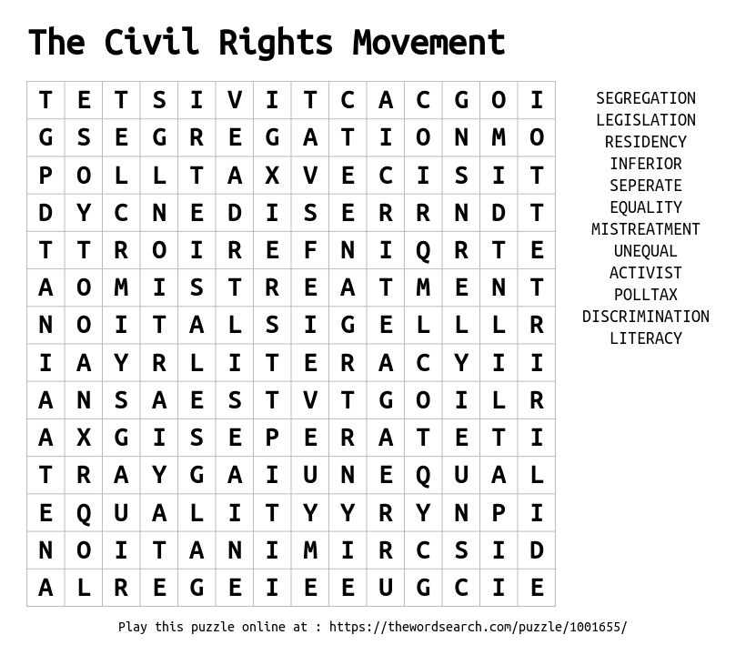Civil Rights Word Find