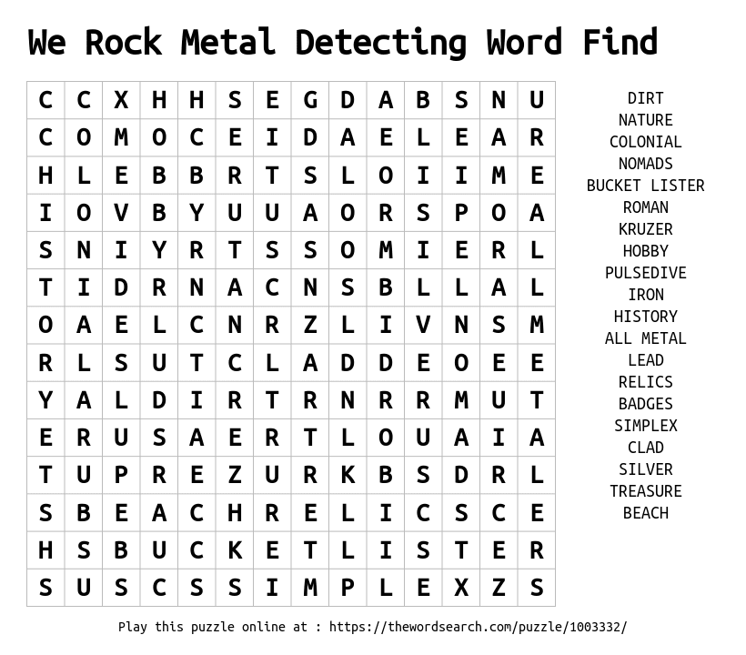 Download Word Search On We Rock Metal Detecting Word Find