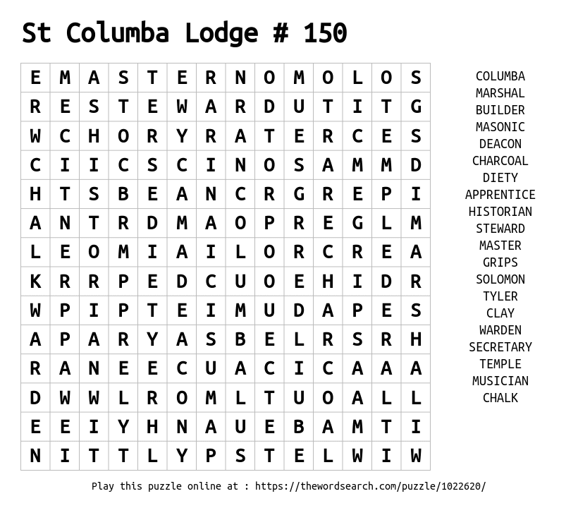 Download Word Search on St Columba Lodge # 150