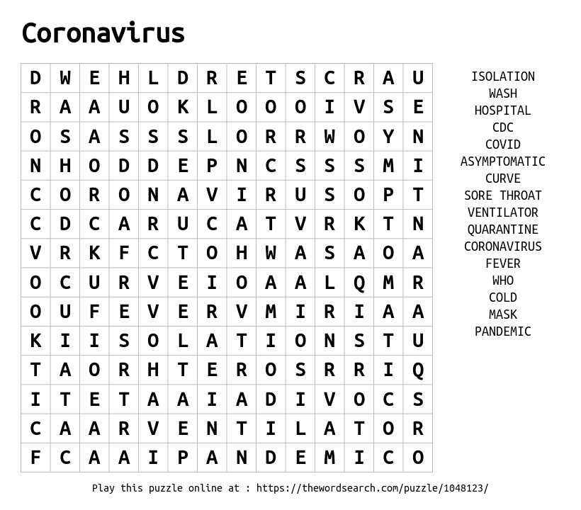 Coronavirus Word Search