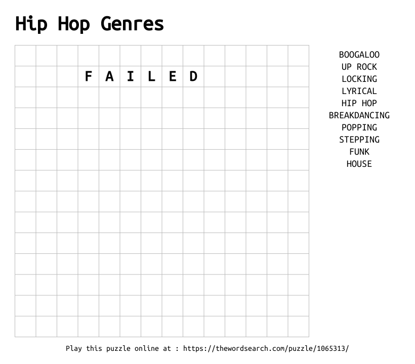 Hip Hop Genres Word Search Hip Hop Genres Word Search