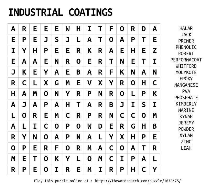 Download Word Search on INDUSTRIAL COATINGS