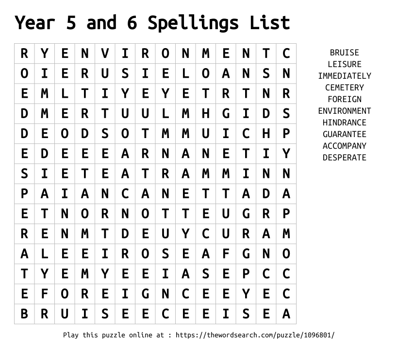 Download Word Search On Year 5 And 6 Spellings List Download Word Search On Year 5 And 6 Spellings List