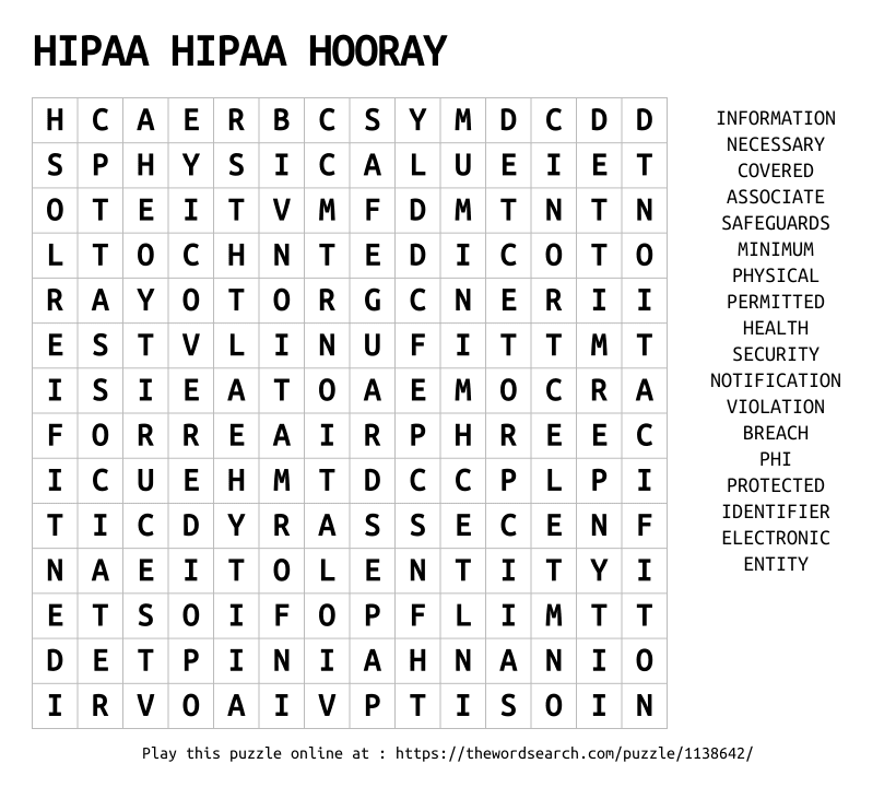 Download Word Search on HIPAA HIPAA HOORAY