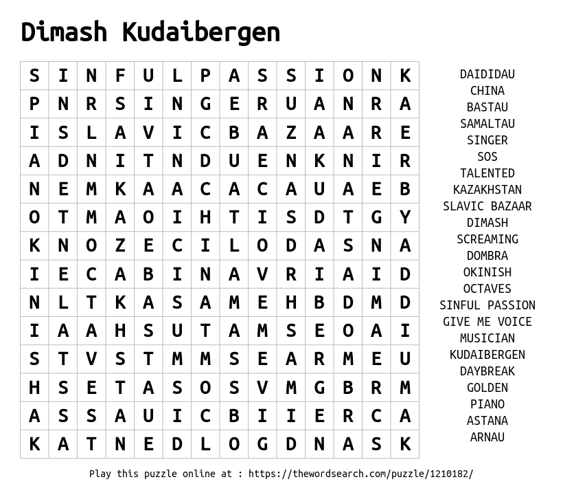 Download Word Search on Dimash Kudaibergen