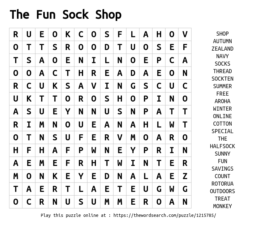 Download Word Search on The Fun Sock Shop