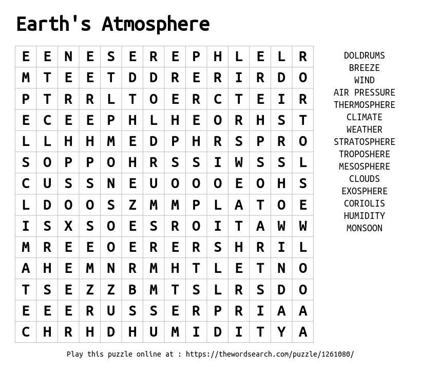 Download Word Search on Earth's Atmosphere