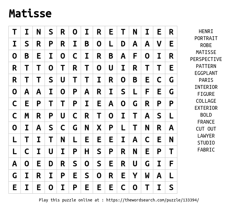 Matisse Word Search
