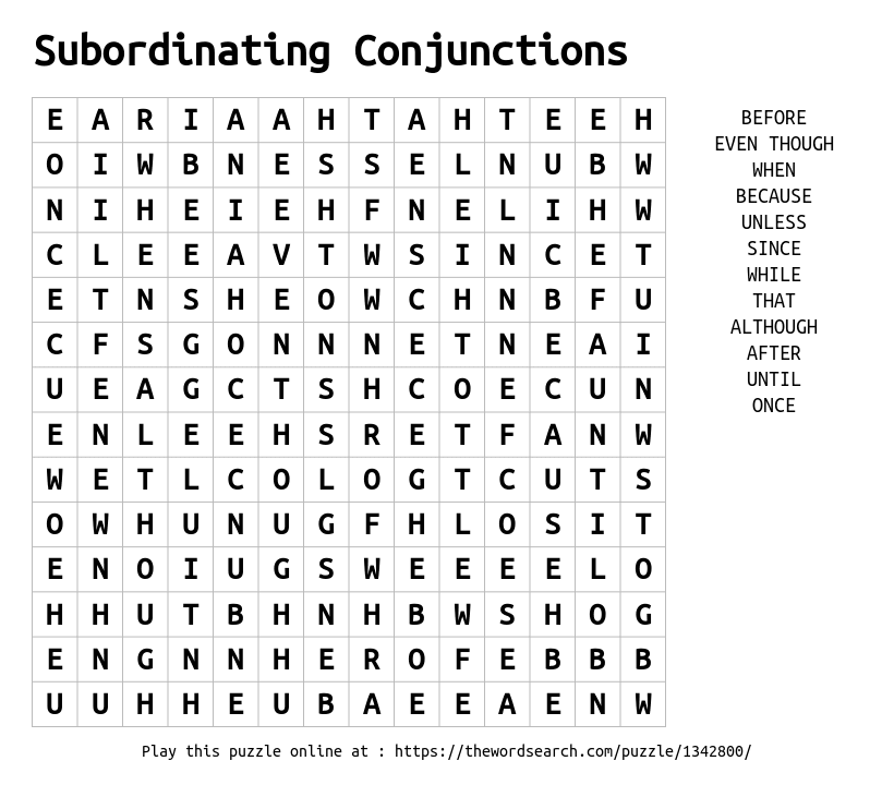 Download Word Search on Subordinating Conjunctions Download Word Search on Subordinating Conjunctions