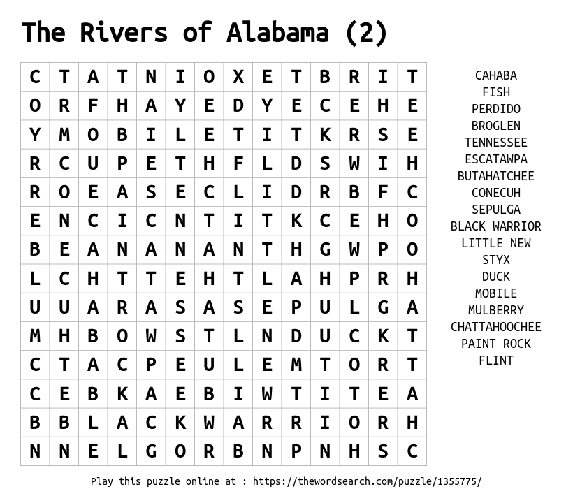 The Rivers of Alabama (2) Word Search