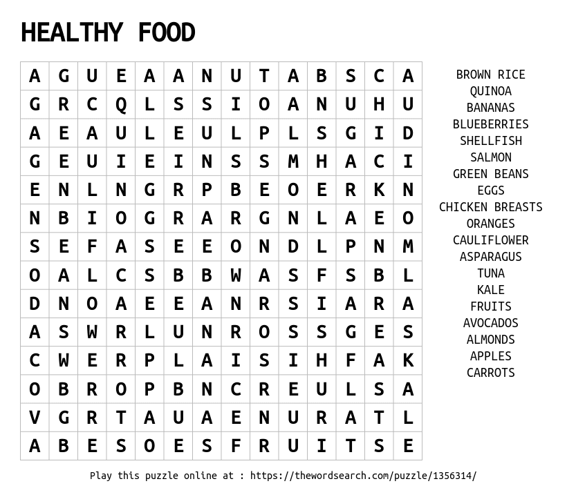 HEALTHY FOOD Word Search
