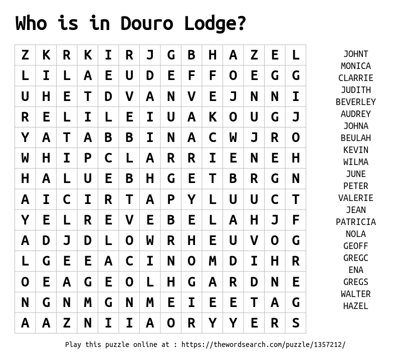 Who is in Douro Lodge? Word Search