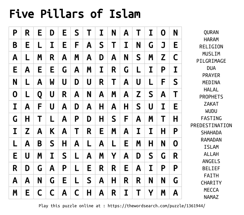Download Word Search On Five Pillars Of Islam Download Word Search On Five Pillars Of Islam