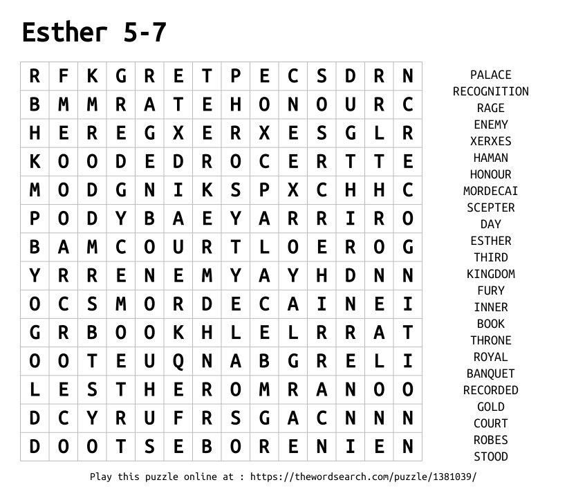 Download Word Search on Esther 5-7