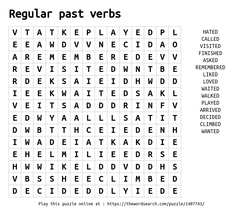 Download Word Search On Regular Past Verbs