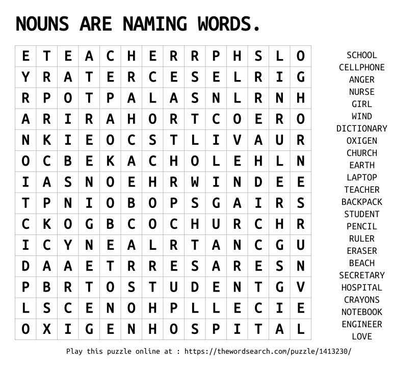 Download Word Search On NOUNS ARE NAMING WORDS Download Word Search On NOUNS ARE NAMING WORDS