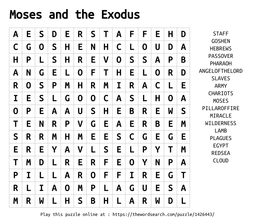 Moses And The Exodus Word Search Moses And The Exodus Word Search