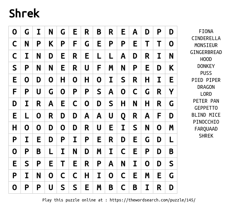 Download Word Search On Shrek