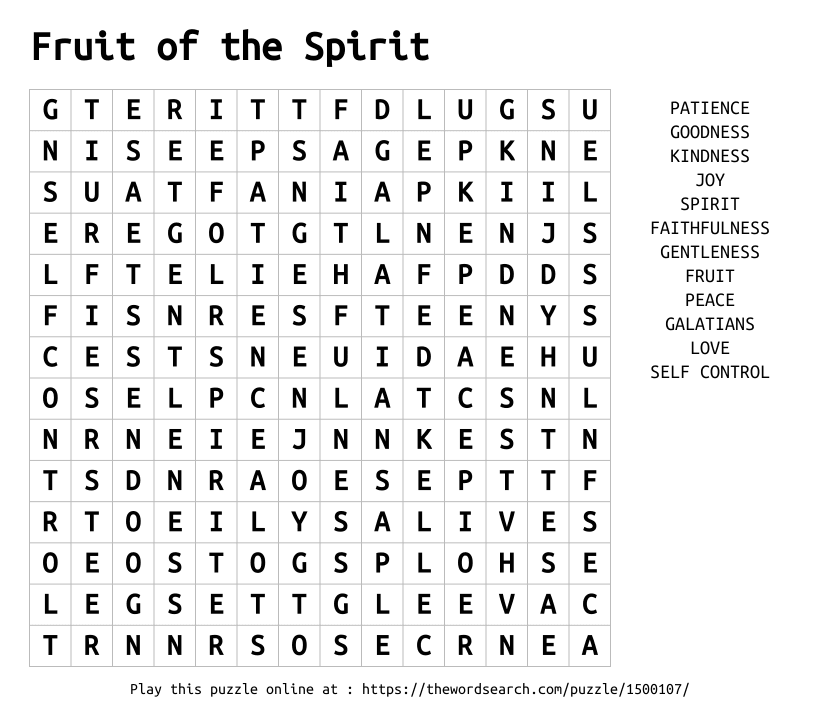 Fruit Of The Spirit Word Search