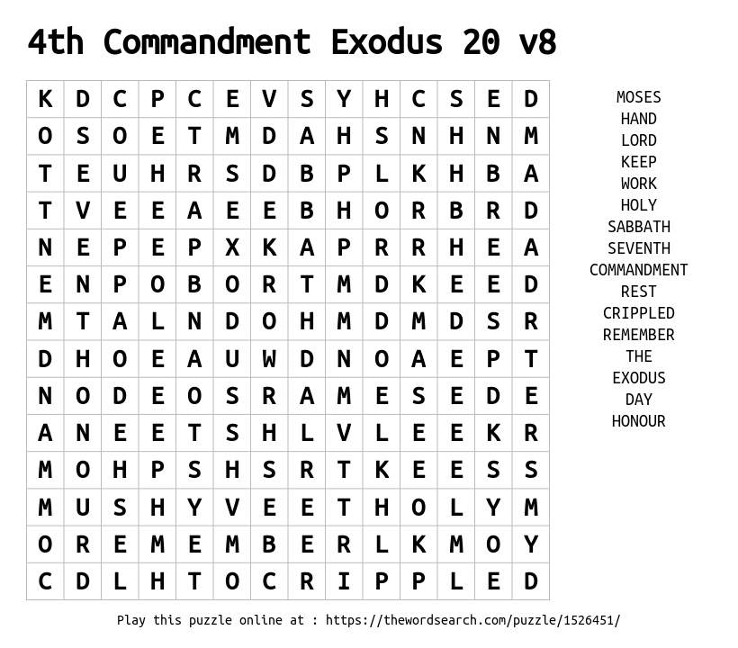 Download Word Search on 4th Commandment Exodus 20 v8