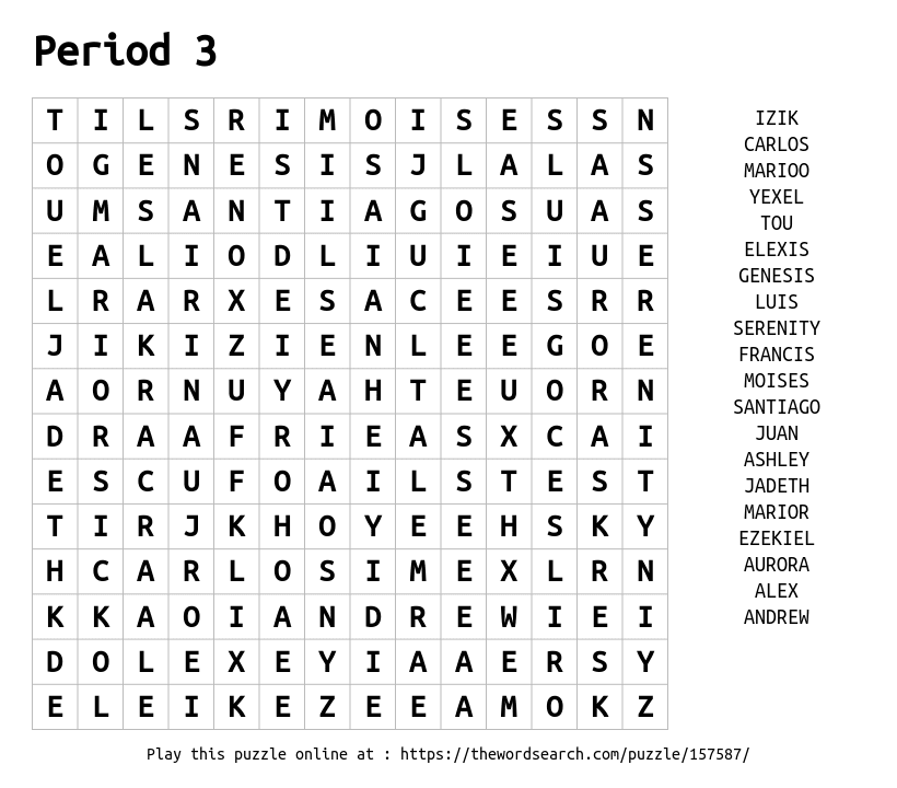 Period 3 Word Search