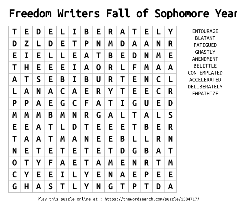 Download Word Search on Freedom Writers Fall of Sophomore Year