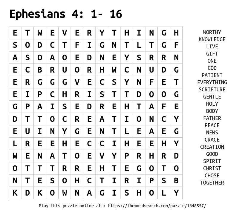 Download Word Search On Ephesians 4 1 16