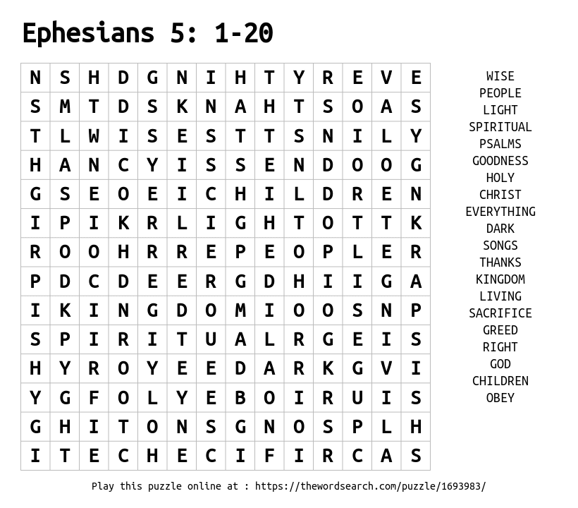 Ephesians 5 1 20 Word Search