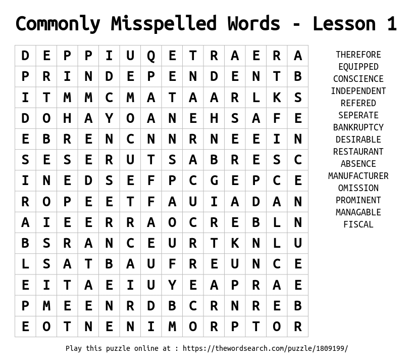 Download Word Search on Commonly Misspelled Words - Lesson 1